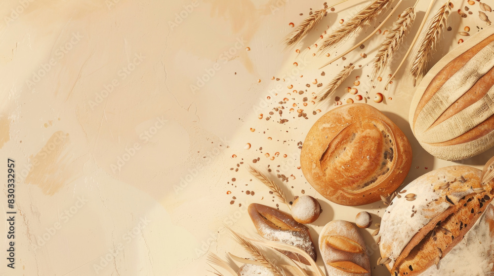 Artisan bread collection on a cream background, infused with natural ...