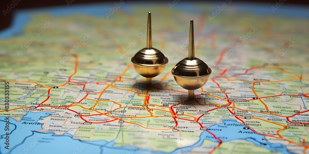 Vividly Marked Map Showing Starting and Ending Points. Concept Route ...