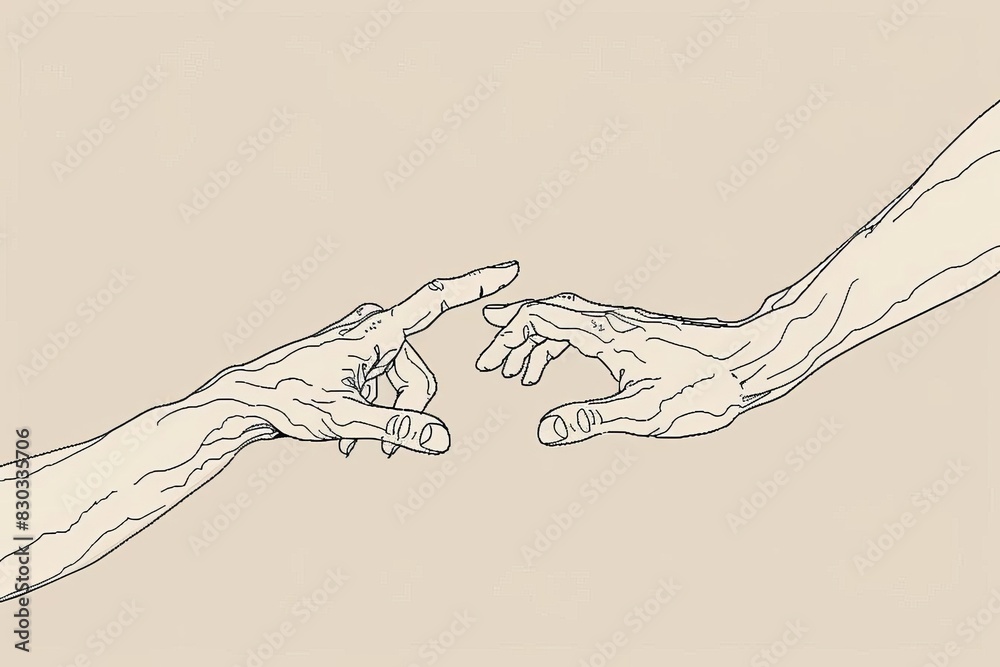 minimalist line art illustration of two hands reaching out and grasping ...