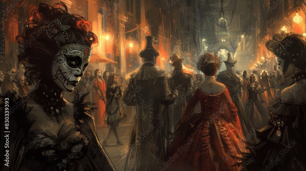 Elegant Masquerade Ball with Vintage Costumes and Masquerade Masks ...