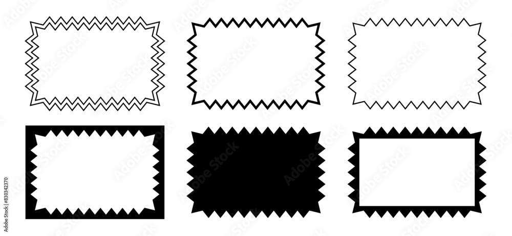 Set of rectangle frames and shapes with zigzag edges. Blank text boxes ...