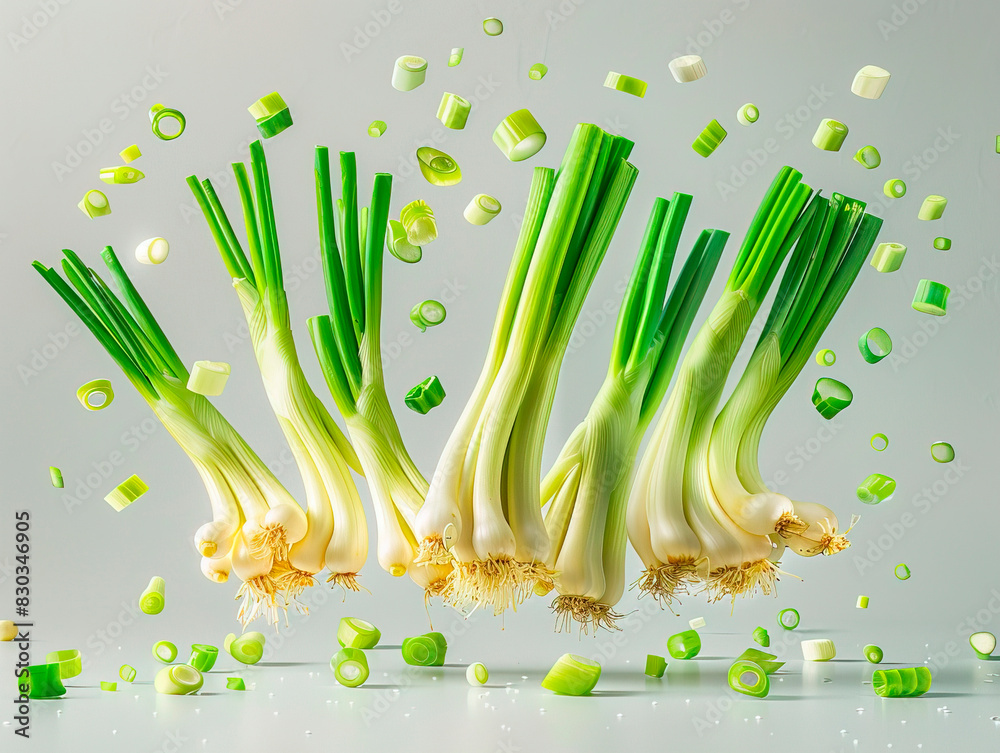 photography of LEEKS falling from the sky, hyperpop colour scheme ...