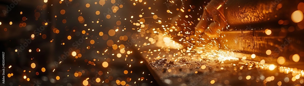 A dramatic scene of a silversmith at work, forging a silver sword in a ...