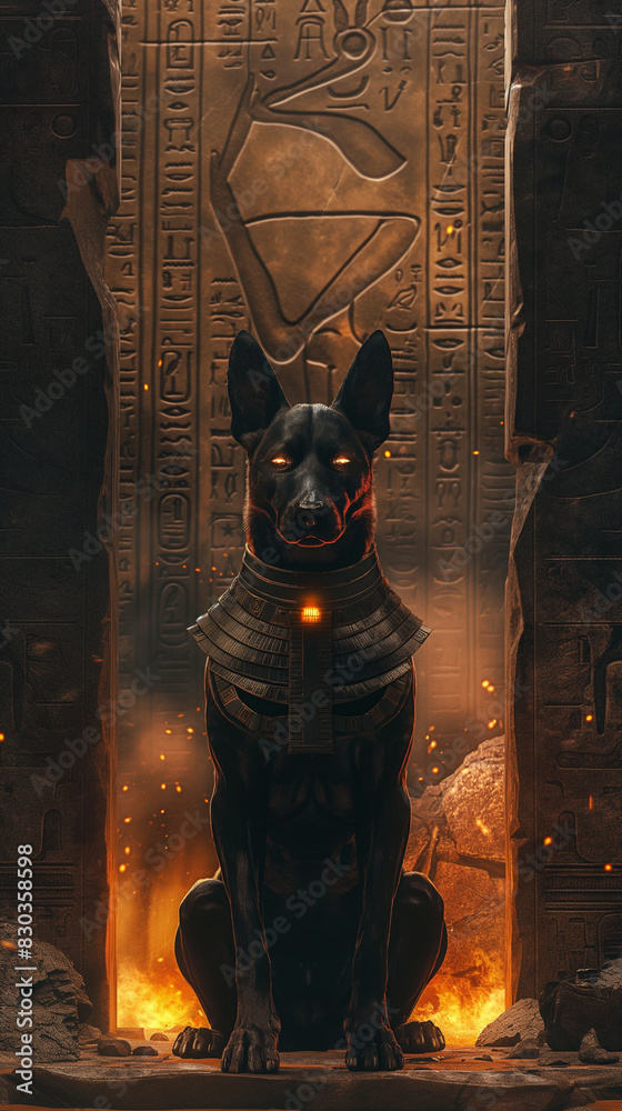 Anubis the dog, embodying strength and grace, stands powerfully in ...