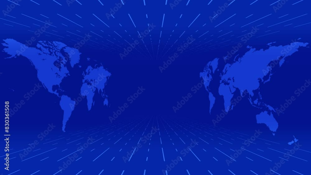 Abstract News background lighting lines loop animation blue world map ...