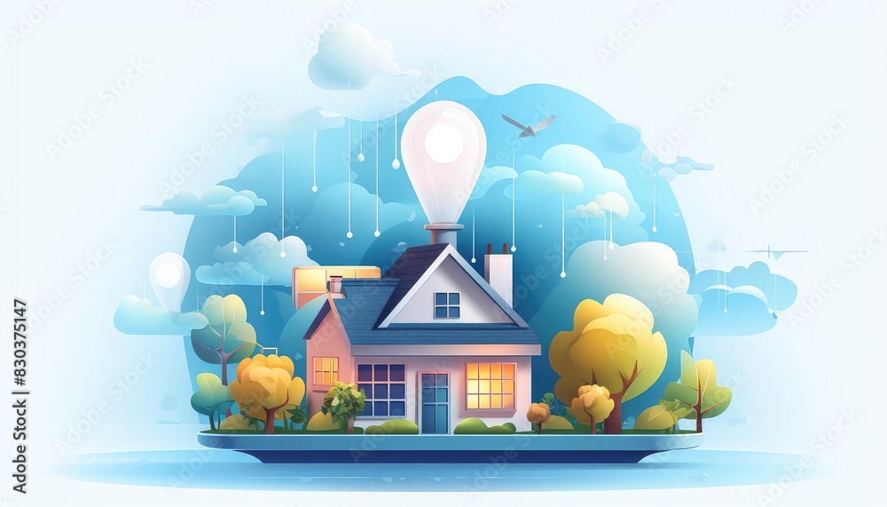Energy efficiency smart home illustration flat design top view modern ...