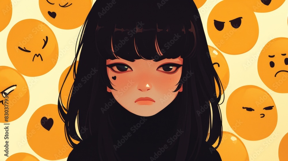 A hand drawn emoticon featuring a nonconformist emo girl with a bold ...