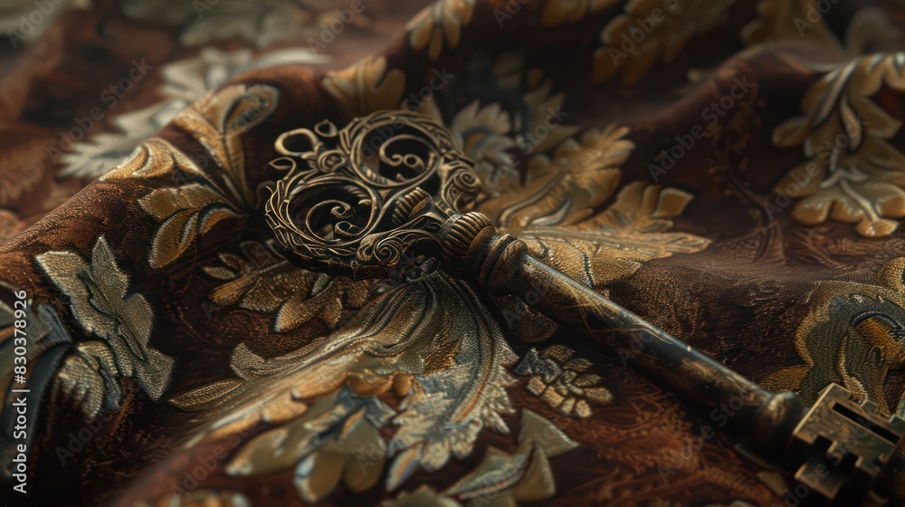 Ancient door key, Unique old and classic door key made of iron. On a ...