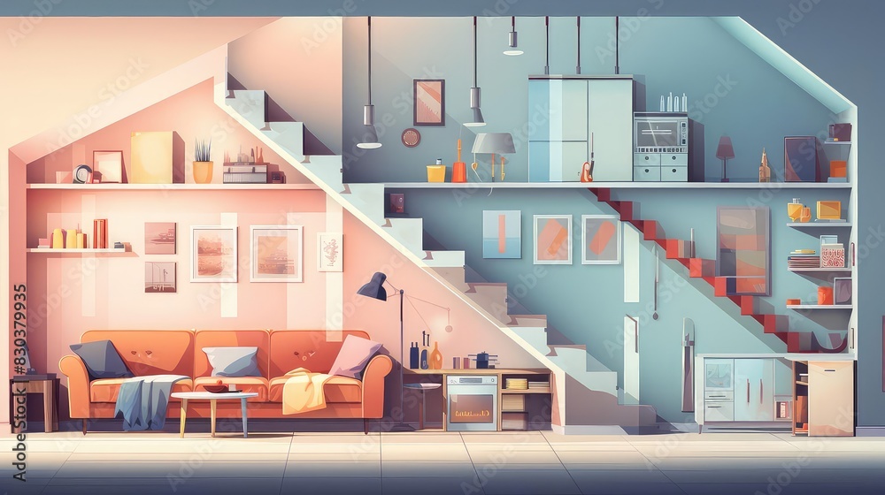 Insulation in residential basements illustration flat design top view ...