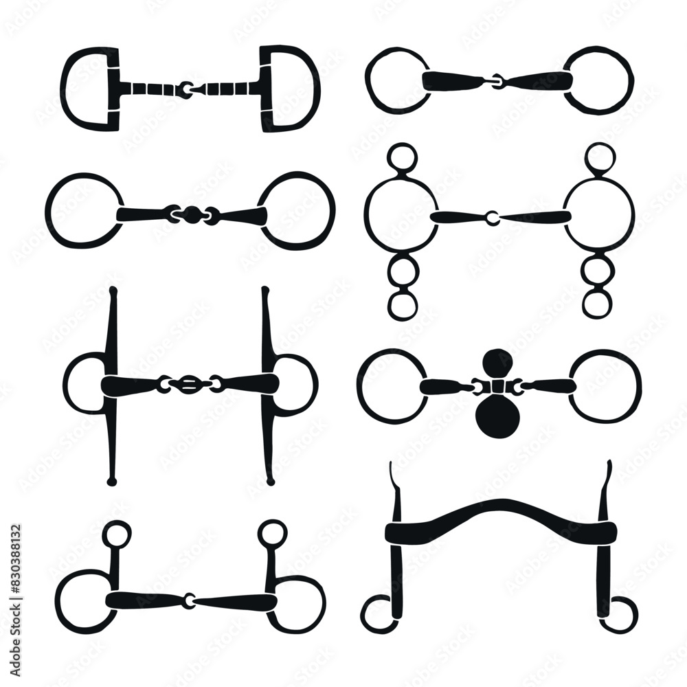 Vector set of hand drawn sketch doodle horse equestrian bits isolated ...