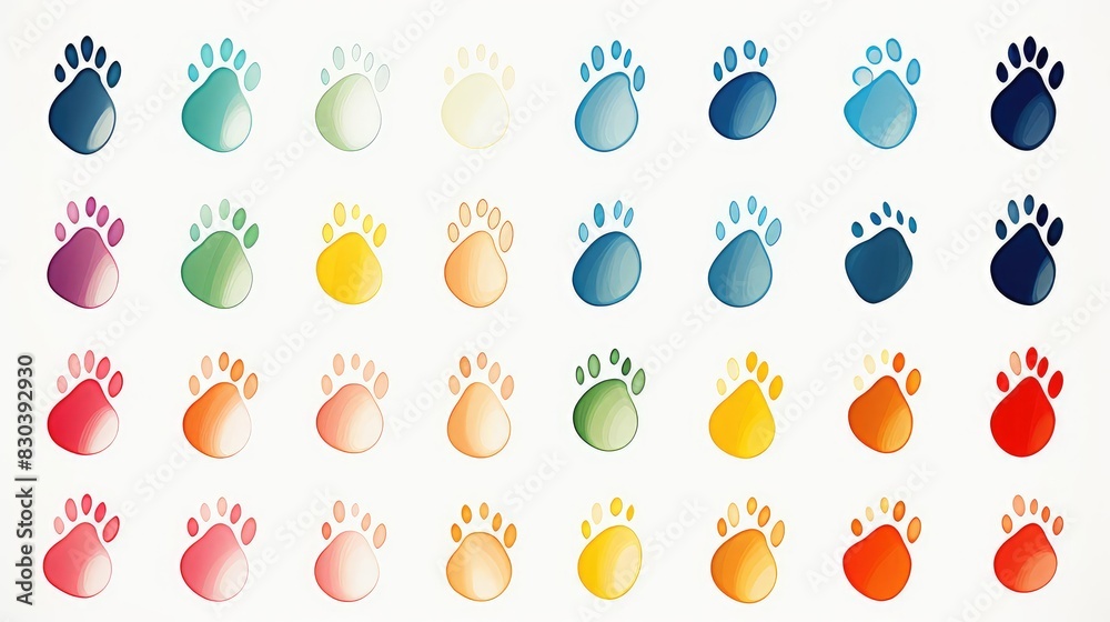 Cat paw prints, flat design, side view, trail theme, cartoon drawing ...