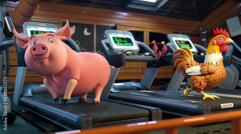 Cartoon farm animals in 3D, including a pig, a cow, and a chicken ...