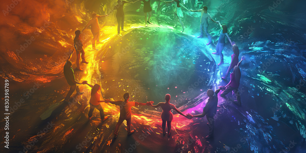 Inclusivity (Rainbow Colors): A circle of diverse figures holding hands ...