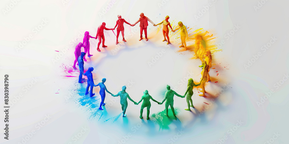 Inclusivity (Rainbow Colors): A circle of diverse figures holding hands ...