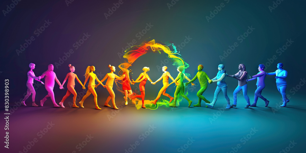 Inclusivity (Rainbow Colors): A circle of diverse figures holding hands ...
