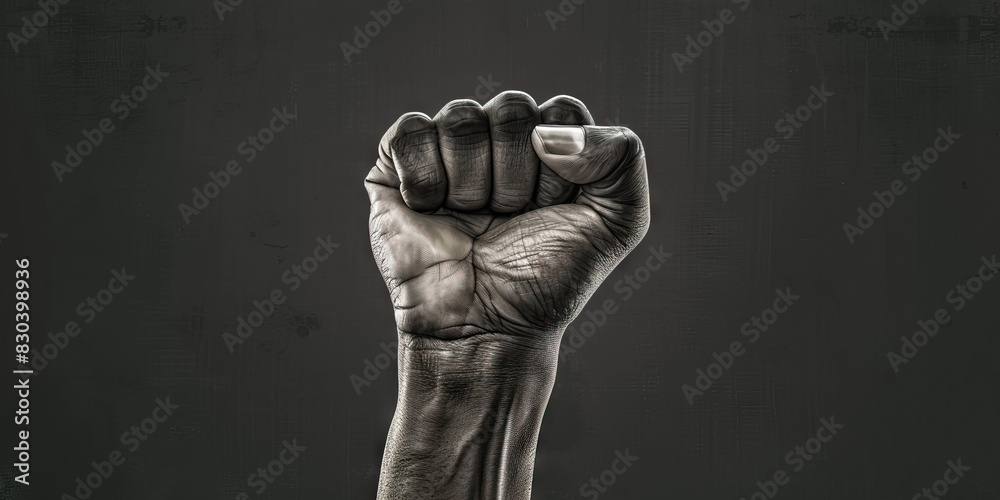 Resistance (Dark Gray): A clenched fist raised in the air, symbolizing ...