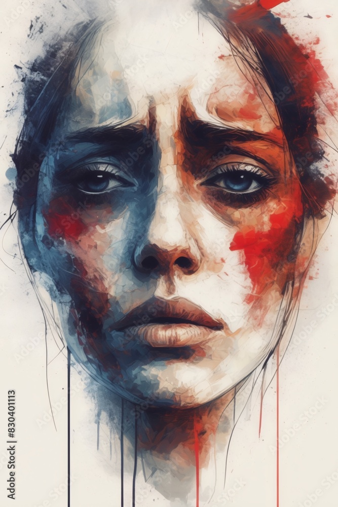 Abstract woman face with depression and sad emotions, depression and ...