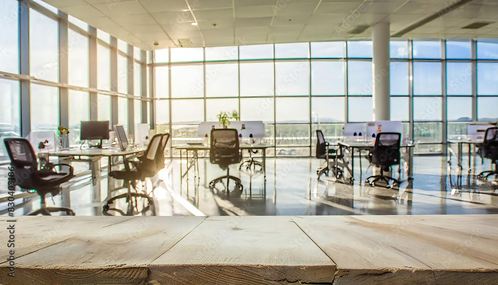 Bright modern office background. Office interior with panoramic windows ...