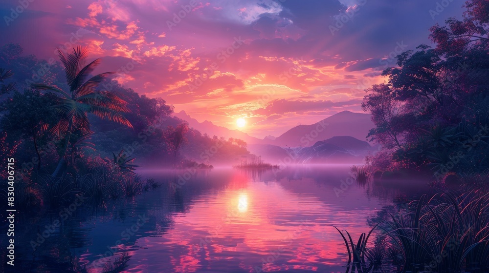 Neon Wildlife Landscapes Nature Harmony: A photo depicting the harmony ...