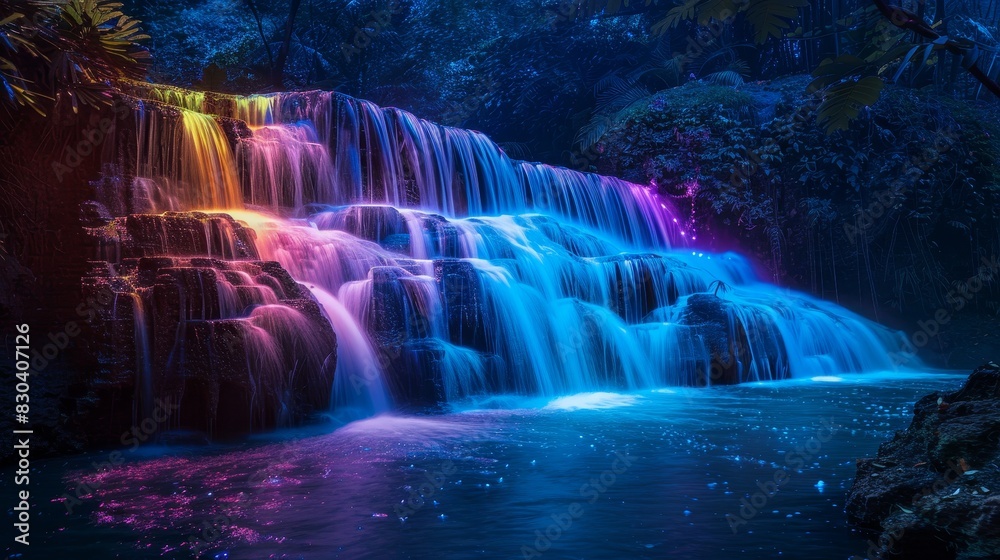Waterfalls Night: Neon photos showcasing waterfalls illuminated at ...