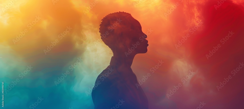 Silhouette of trans black woman on colorful background. LGBT pride ...