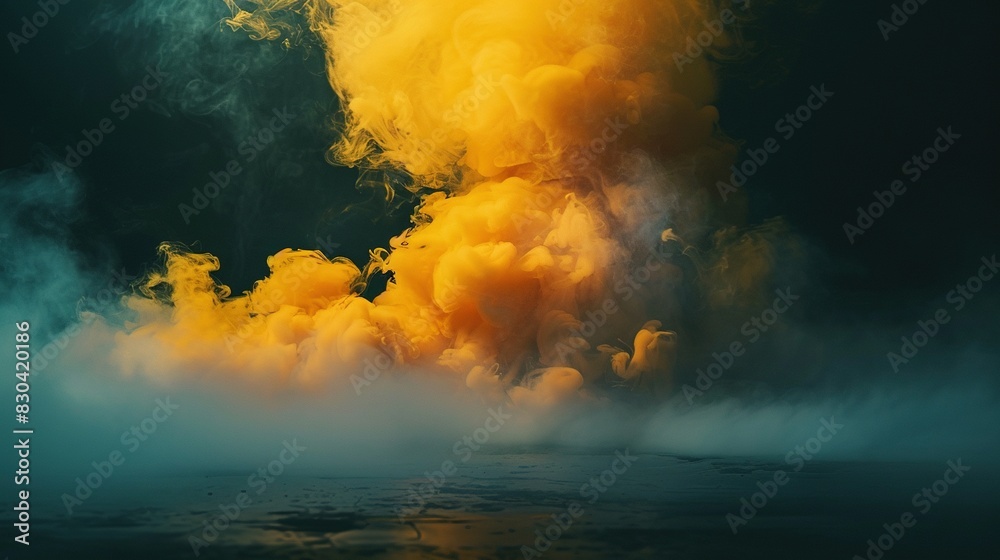 Empty Dark Stage with Yellow Mist Fog Smoke - Platform Showcasing ...