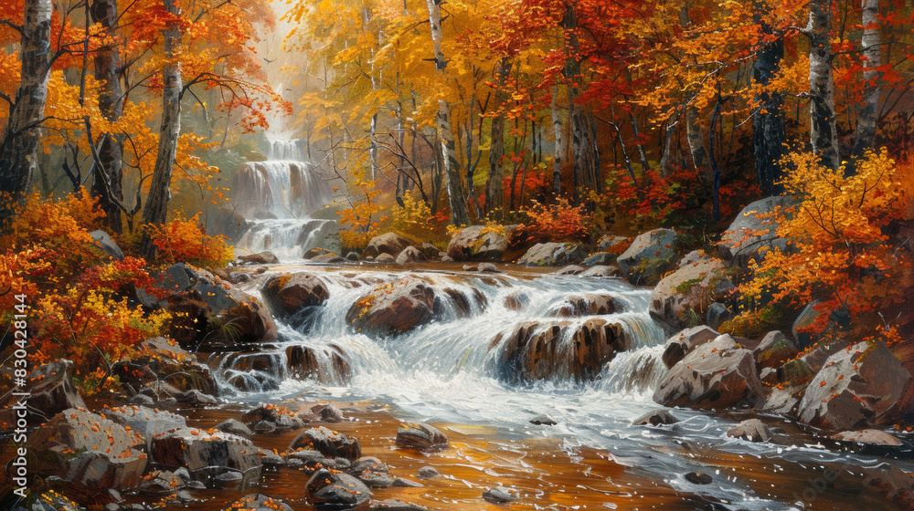nature landscape painting, vivid oil painting of a tranquil stream ...