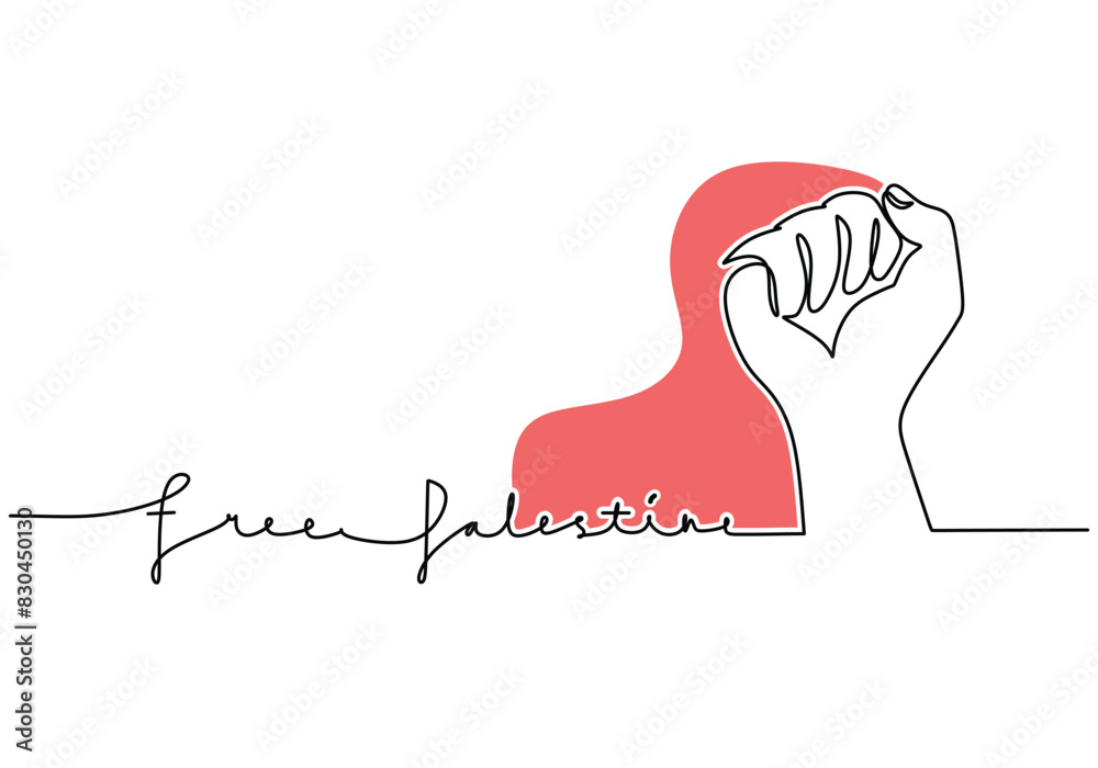 Free Palestine handwritten inscription with Hand fist. One line drawing ...
