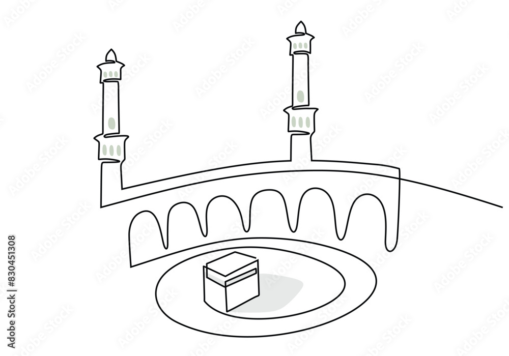 Kaaba in one single continuous line drawing isolated on white ...