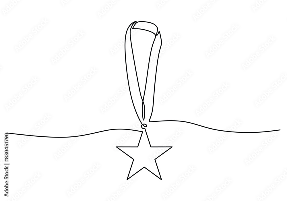 Single continuous one line drawing of star medals, awards, olympics ...