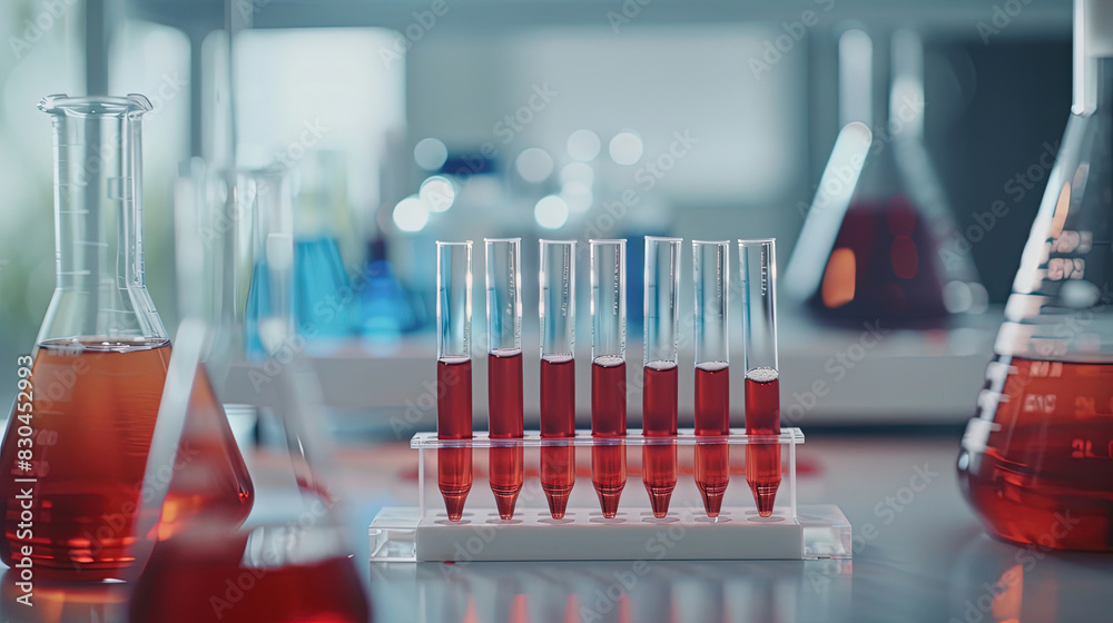 science background reference. pipette tubes consist of red liquid Stock ...