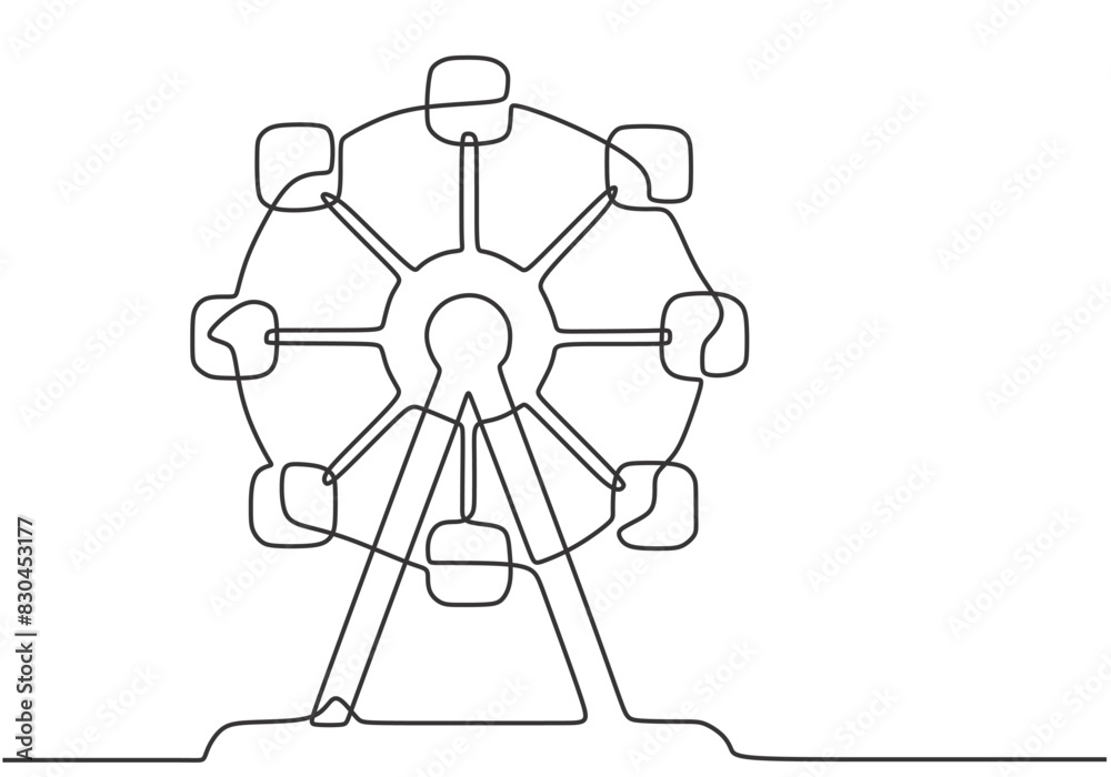 Continuous one line drawing of a ferris wheel in park, a circular ...