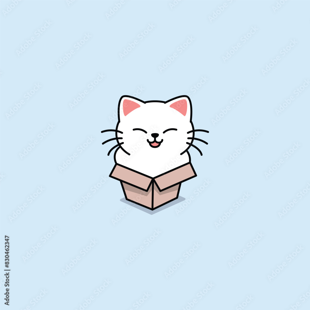 Cute white cat in small box cartoon, vector illustration Stock Vector ...