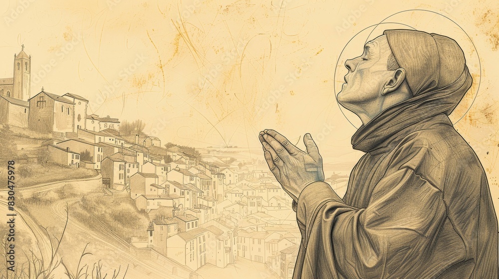 Biblical Illustration of St. Roch in Prayer in 14th-Century French ...