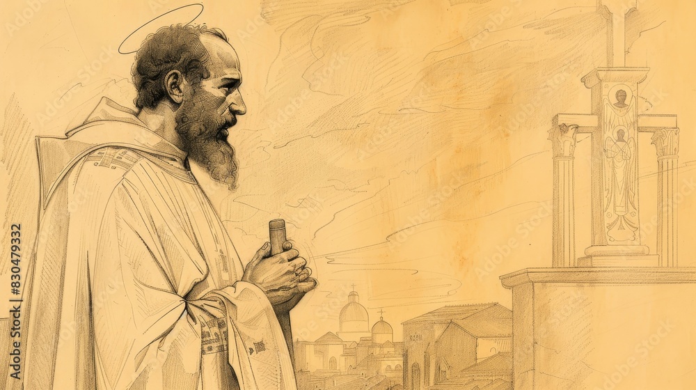 Biblical Illustration of St. John Chrysostom Preaching from Pulpit in ...