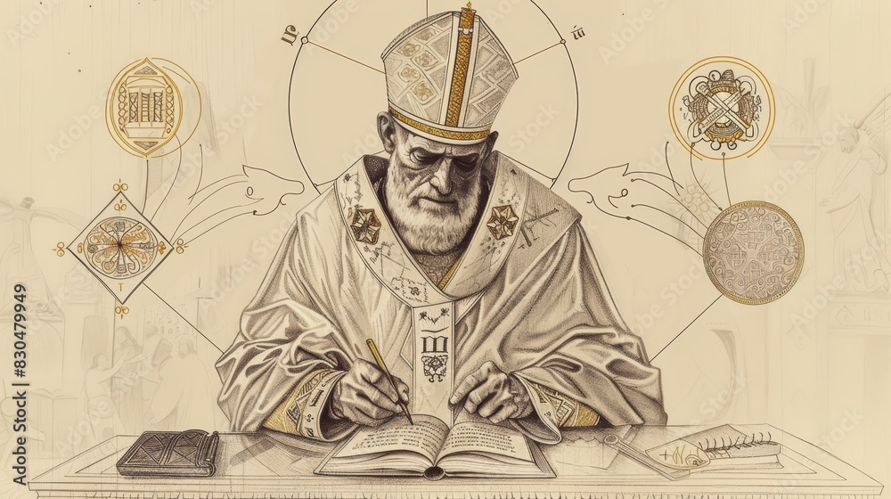 Biblical Illustration of St. Gregory the Great Writing in Ancient Rome ...