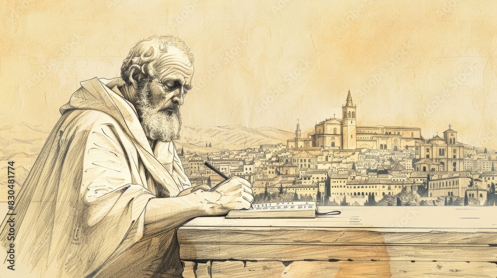 Biblical Illustration of St. Eulogius of Cordoba Writing in 9th-Century ...