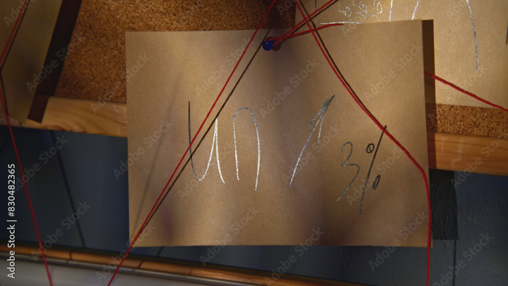 Notes with red thread. Stock footage. Close-up of mysterious notes ...