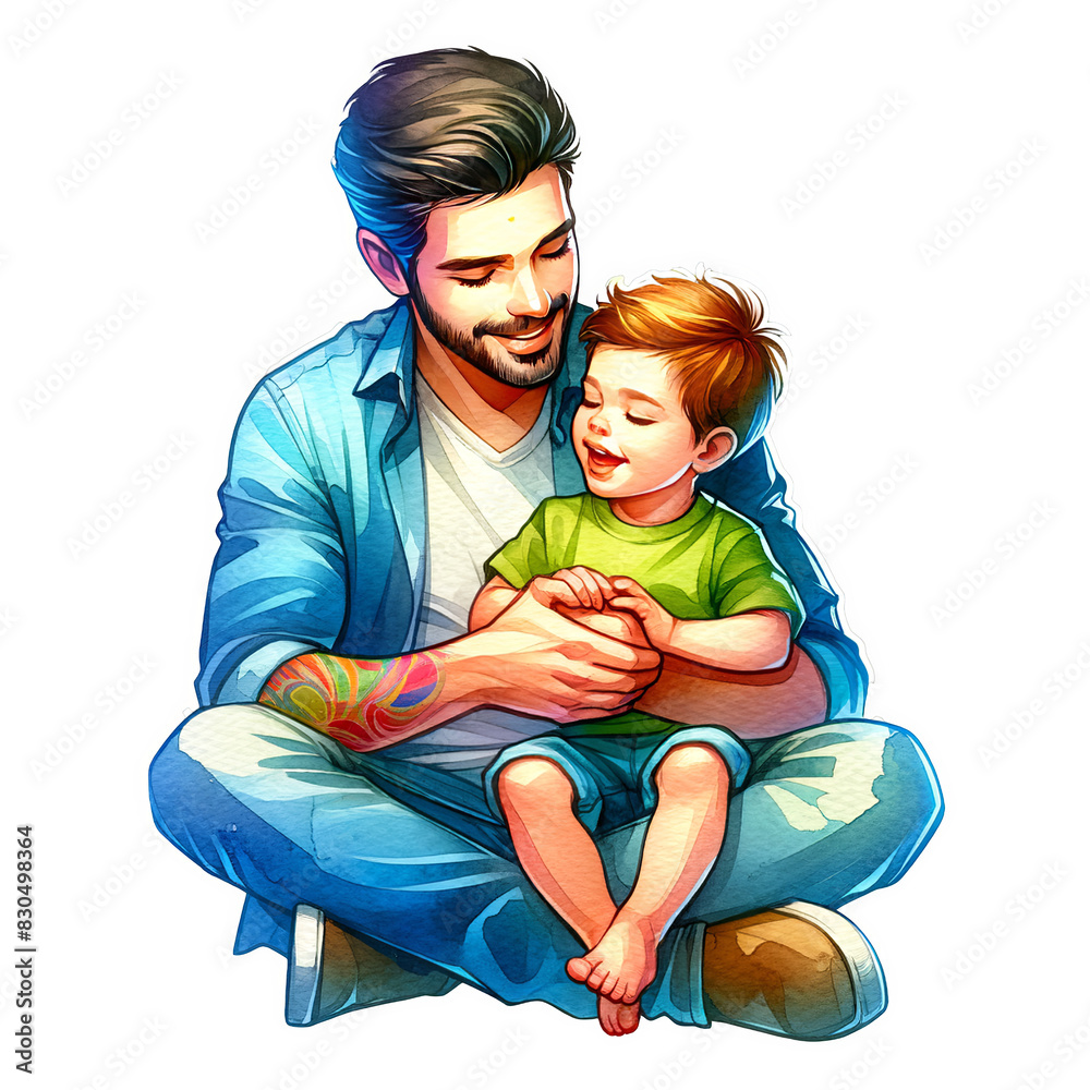 cute kid sitting with father in a happy mood Father's Day clipart ...