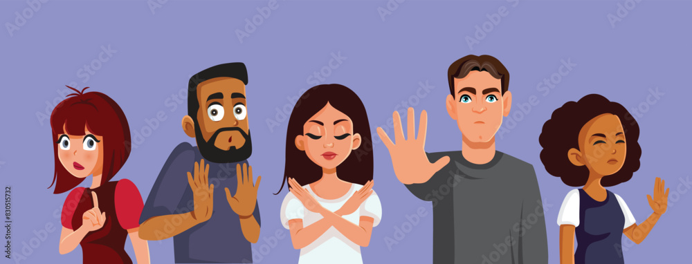 Poster Group of People Refusing Saying No Vector Cartoon illustration ...