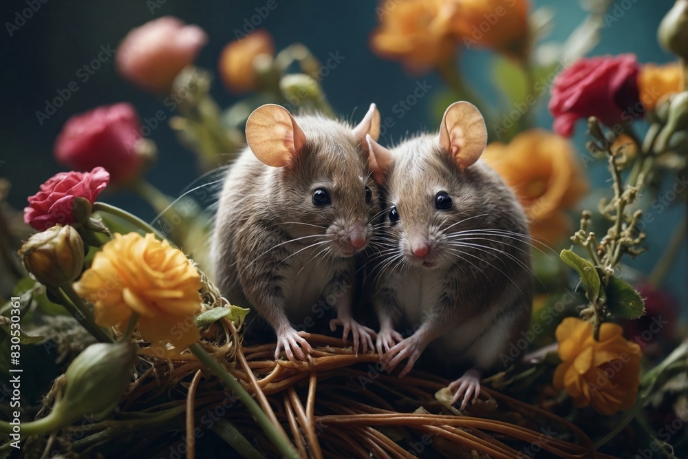 Two mouse embrace each other in a heartwarming hug, surrounded by a ...