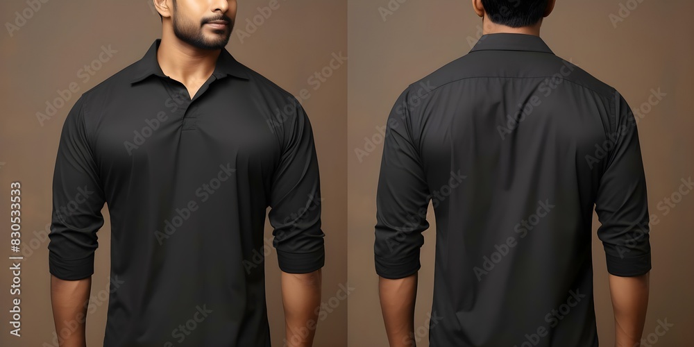 View of black shirt from the front and back perspectives. Concept ...