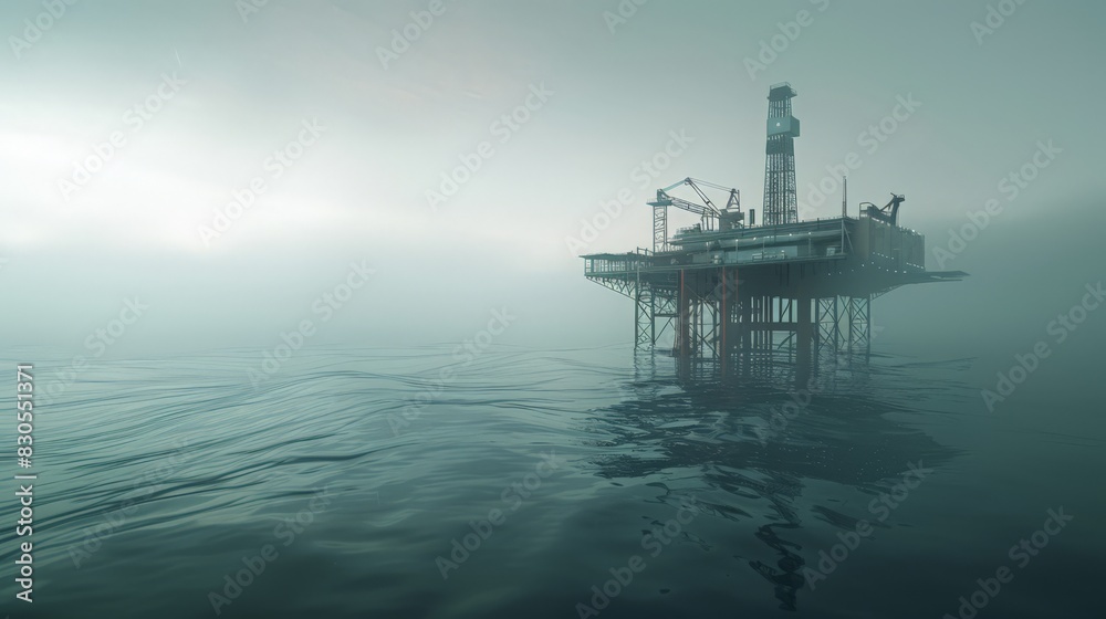 An offshore oil platform stands resilient in the ocean, a testament to ...