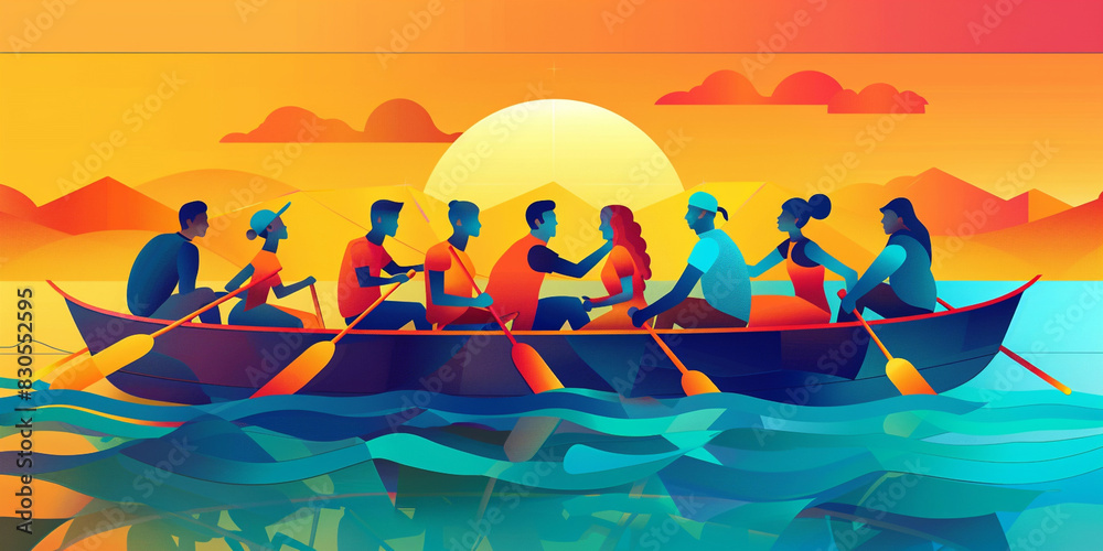 International People on Boat Together Image with sunset background ...