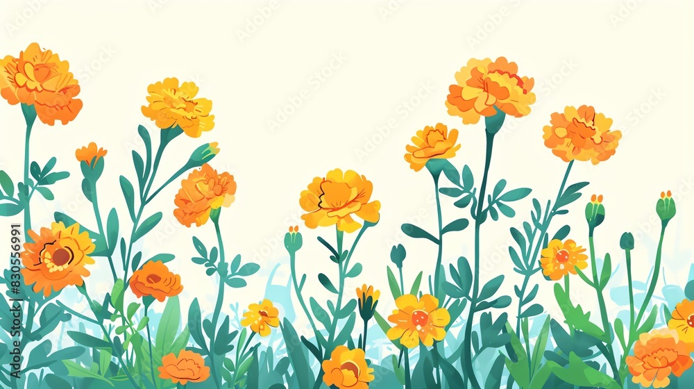 Discreet marigolds flat design side view elegant flowers theme cartoon ...