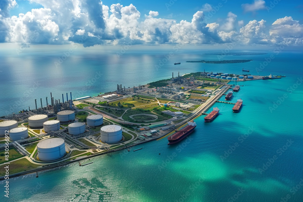 aerial view of oil storage tanks and energy production facility in the ...