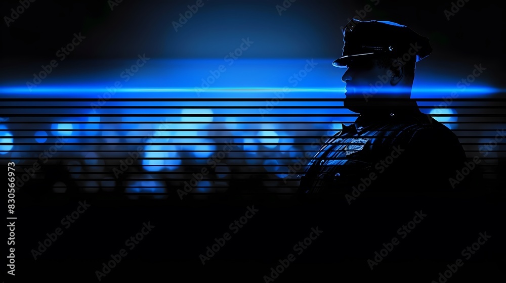 - Thin blue line flag with police officer silhouette, American flag ...