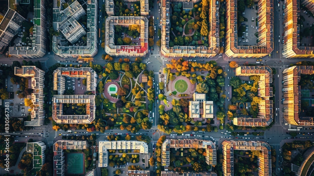 Aerial view of a major city showcasing a structured layout with well ...
