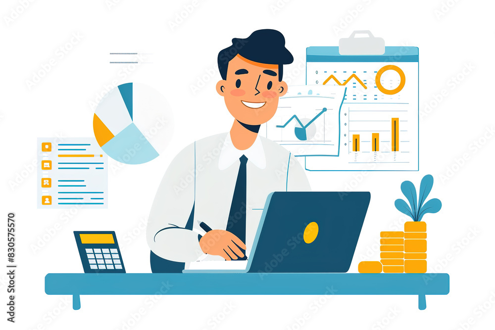Flat style business, office, and financial workers illustration of work ...