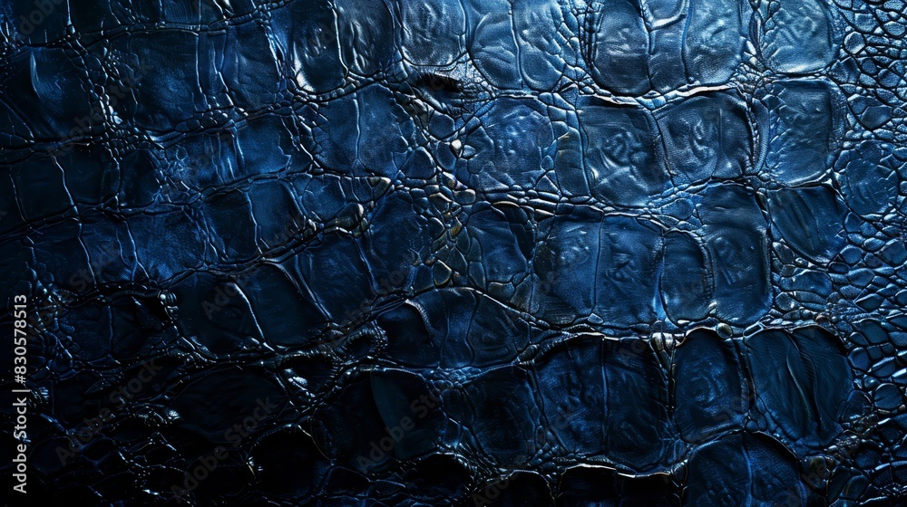 A close-up of alligator skin textured with dark and light blue hues on ...